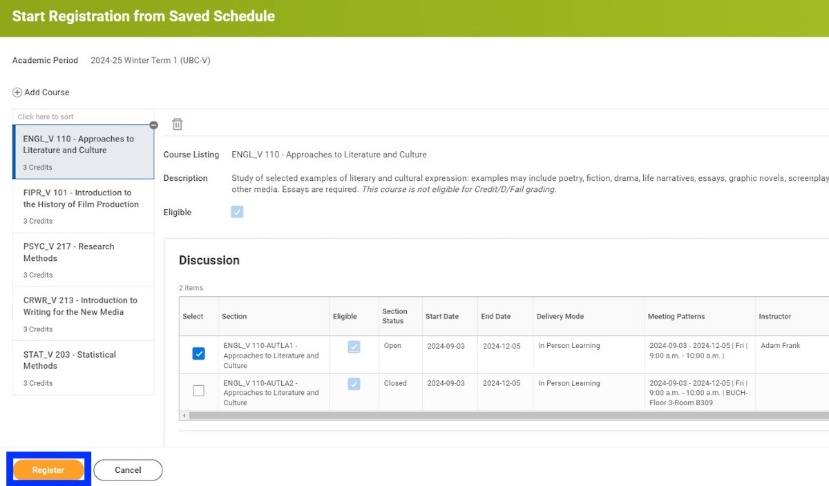 Registering in courses from a saved schedule | Workday Tutorials