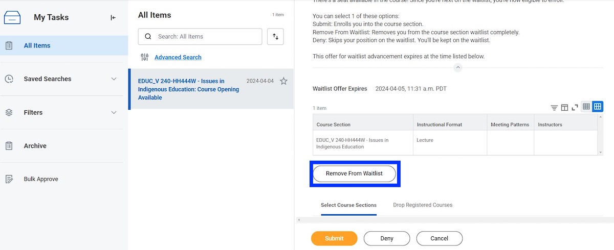 Registering in a course from the waitlist | Workday Tutorials