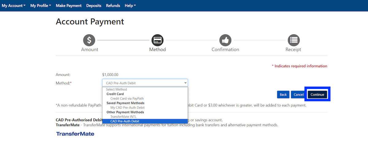 Paying your tuition and student fees in TouchNet: Pre-Authorized Debit ...